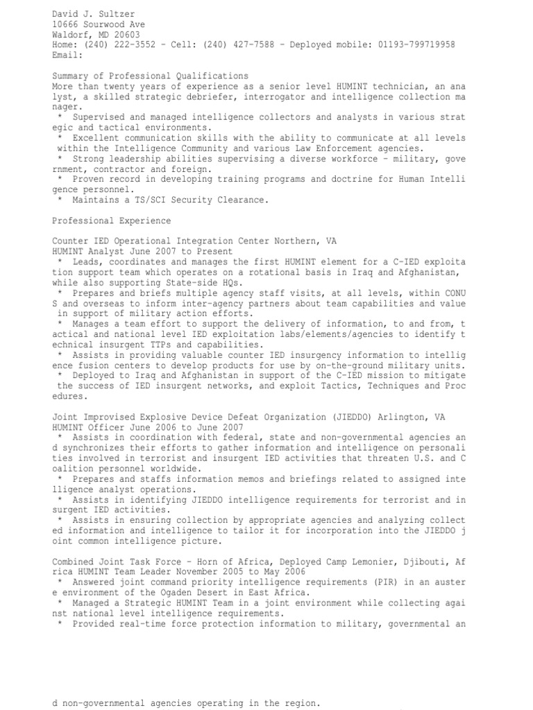 HUMINT Ops, Intelligence Analyst, Collection Manager | PDF | Military ...