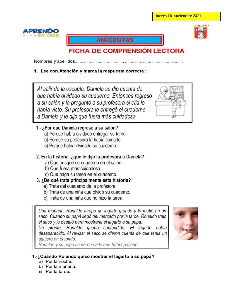 Ficha de Comprensión Lectora | PDF