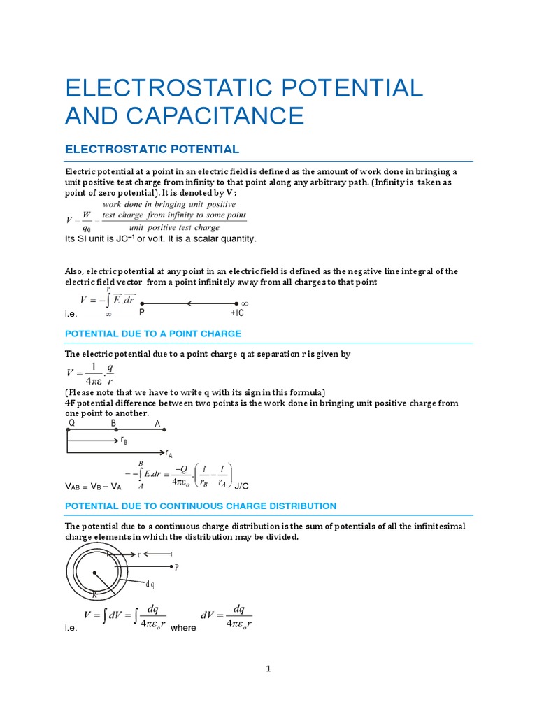 Electrostatic Potential and Capacitance | PDF | Capacitor | Capacitance
