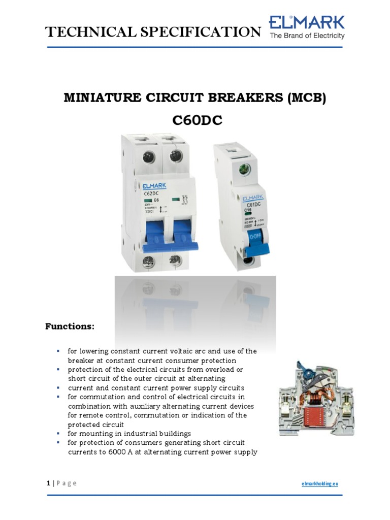 MCB C60DC Technical Specs | PDF | Power Supply | Alternating Current