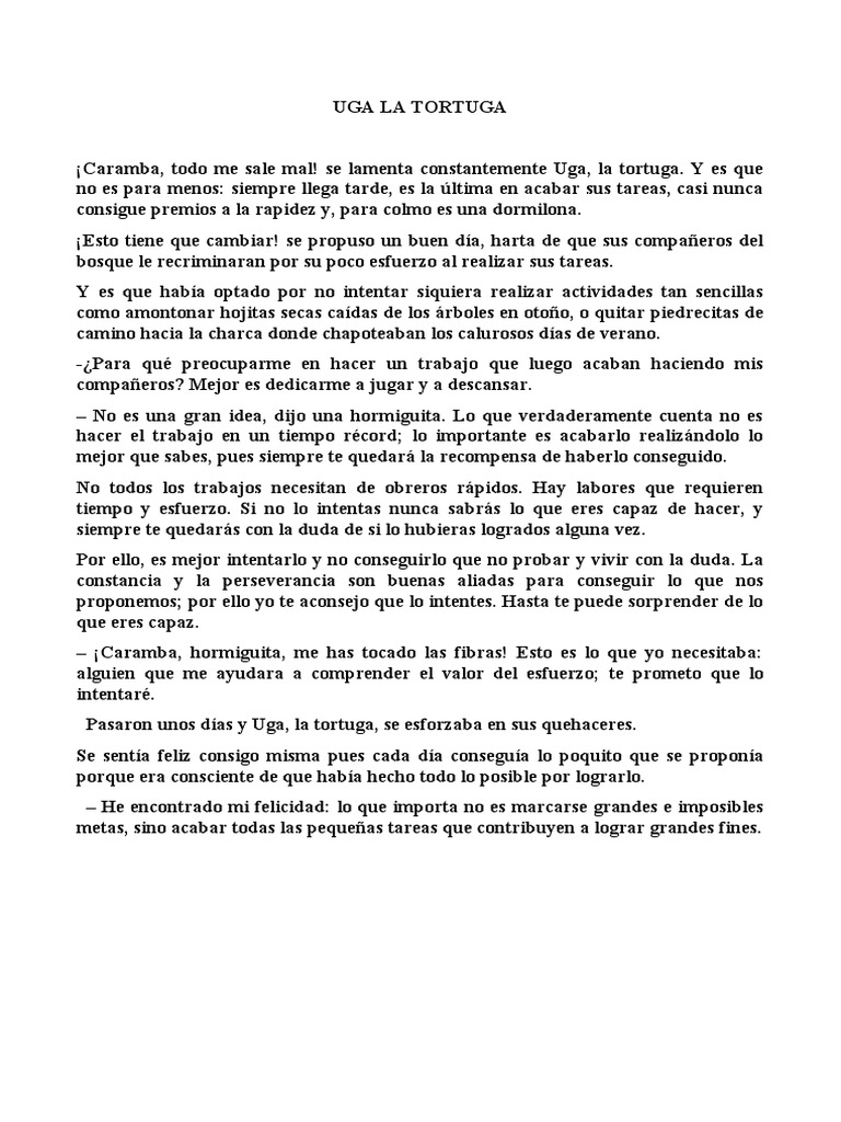 Cuento La Tortuga Uga Pdf