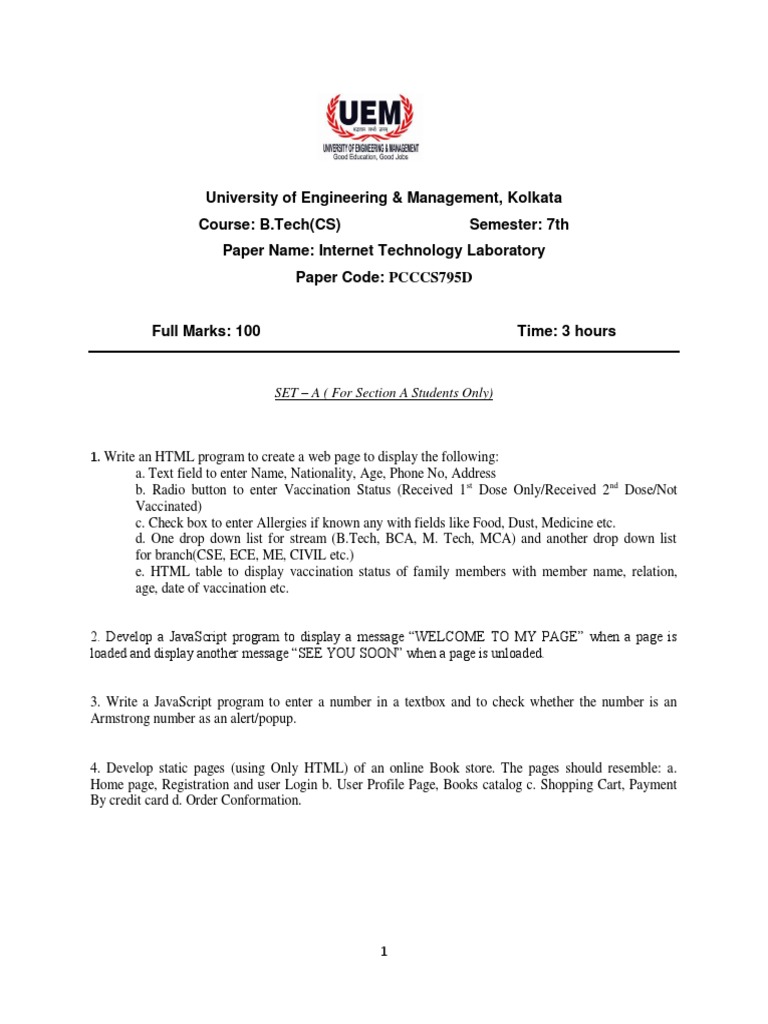 Internet Technology Lab Exam | PDF | Html Element | World Wide Web