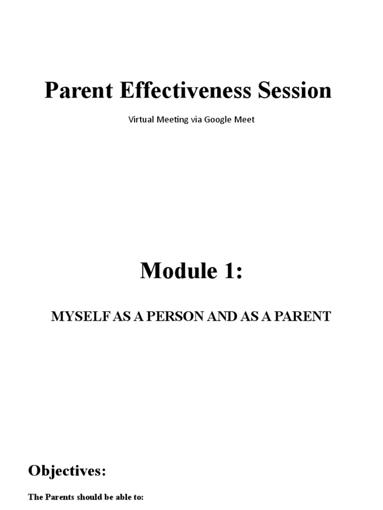 Parent Effectiveness Session: Virtual Meeting Via Google Meet | PDF ...