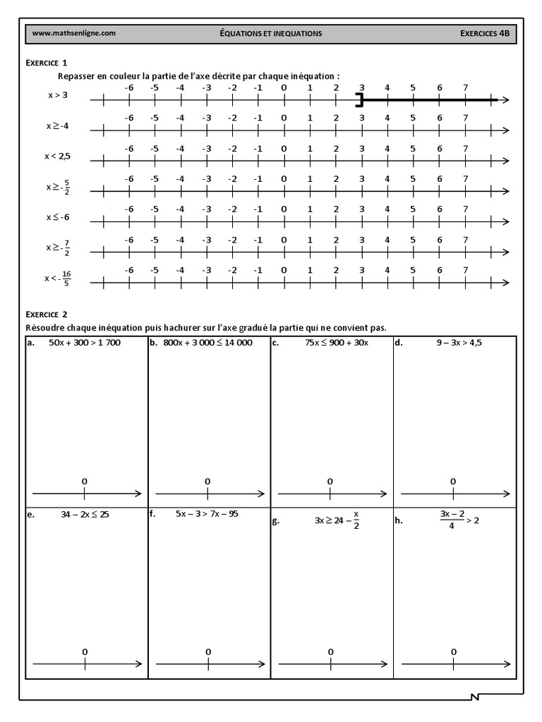Chap 06 - Ex 4b - Inéquations (Axes Gradués - Problèmes) - CORRIGE | PDF