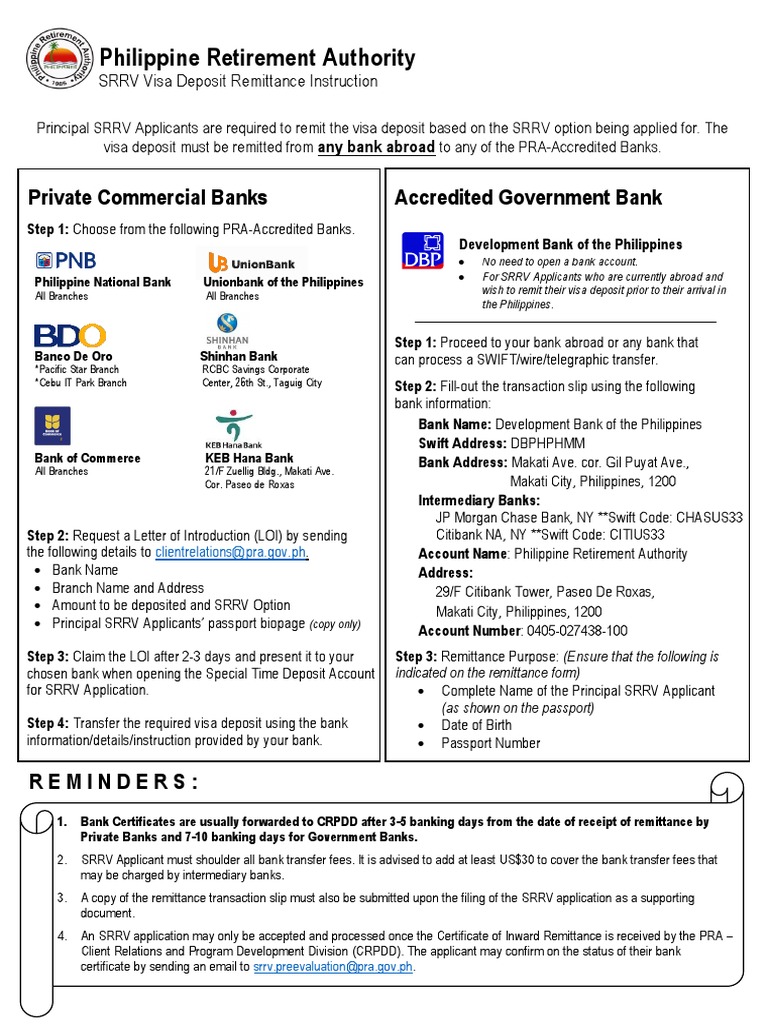 Revised PRA Remittance Instruction Form 1 | PDF | Banks | Remittance