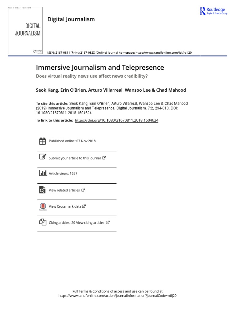 Kang - Immersive Journalism and Telepresence | PDF | Virtual Reality ...