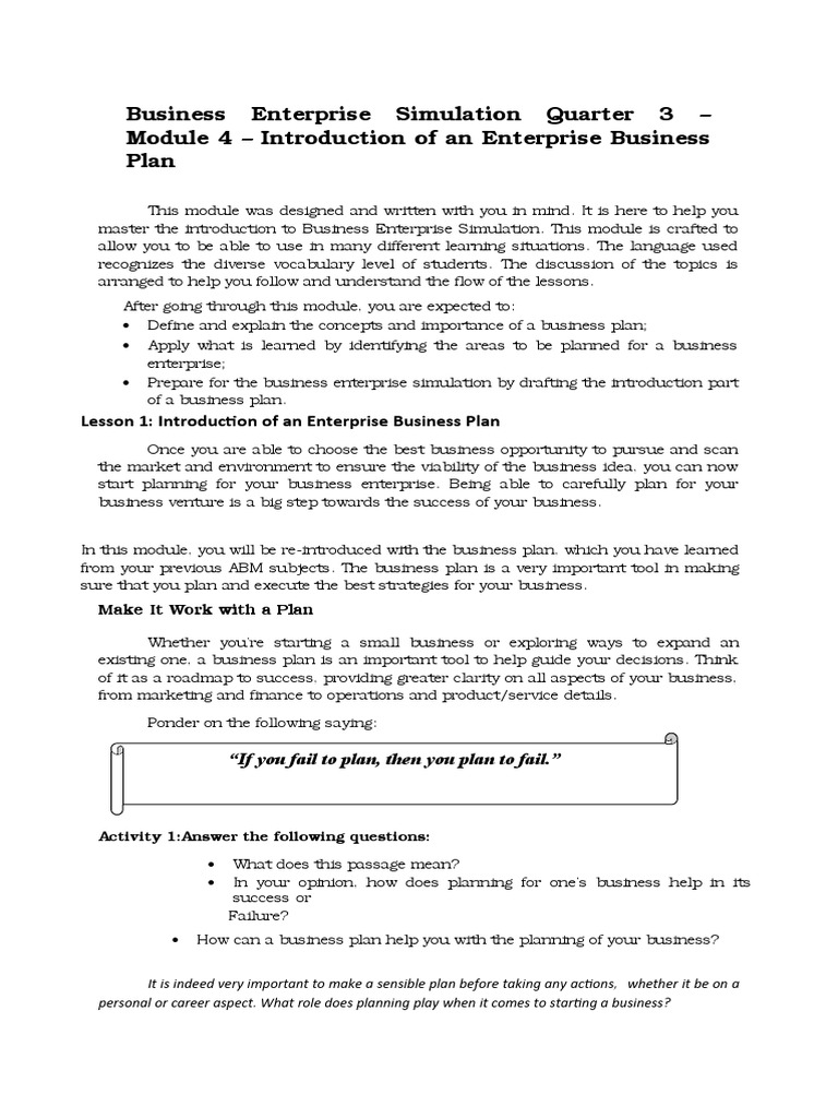 Business Enterprise Simulation Quarter 3 - Module 4 - Introduction of ...