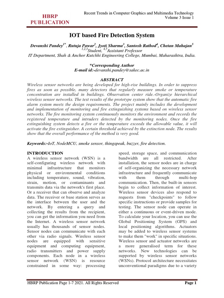 Iot Based Fire Detection System Formatted Paper Pdf