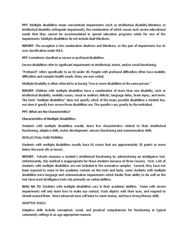 REPORT Multiple Disabilities | PDF | Individualized Education Program ...