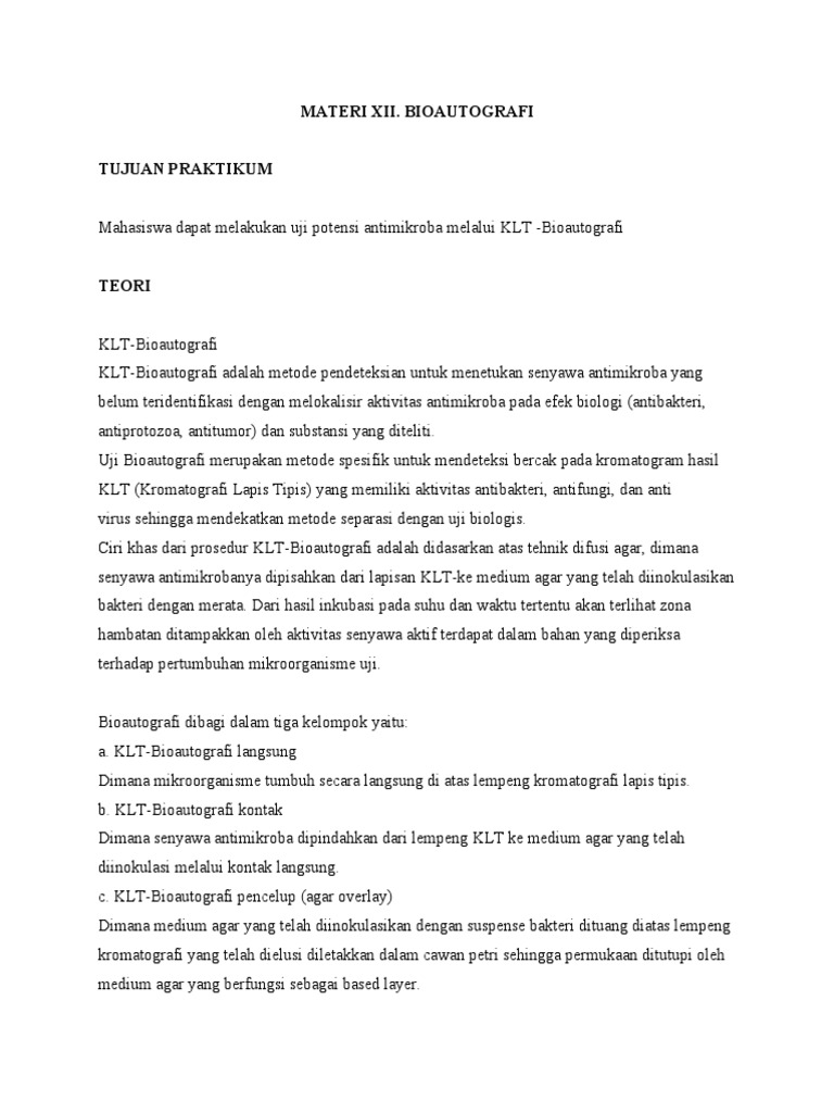 MATERI XII Uji KLT Bioautografi | PDF