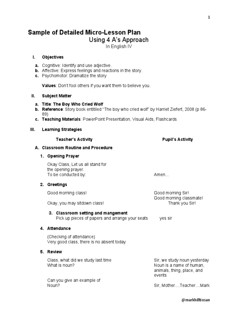 Sample Lesson Plan 4as | PDF