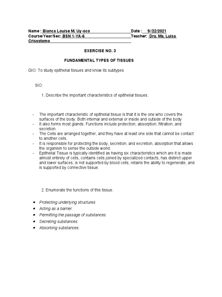 WEEK 4 LAB EXERCISE - Fundamental Types of Tissues & Integumentary System - UY-OCO | PDF ...