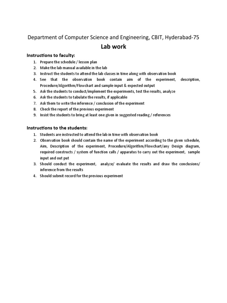 Lab Work: Department of Computer Science and Engineering, CBIT ...