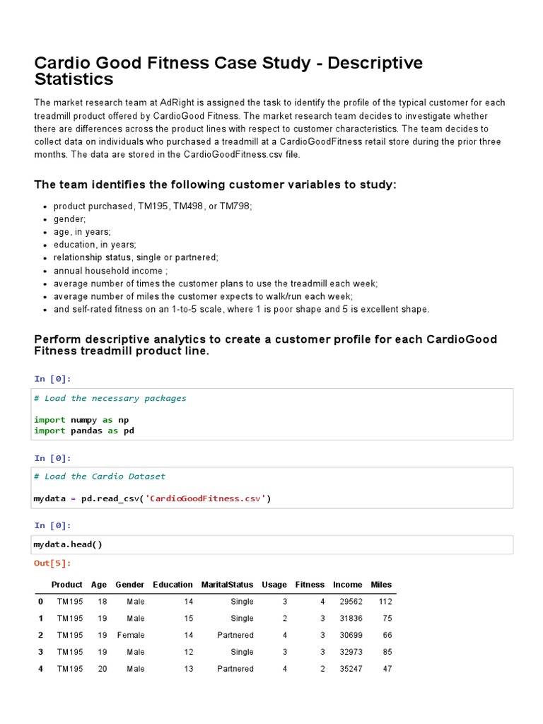 CardioGoodFitness - Descriptive Statistics (2) (1) - Jupyter Notebook | PDF | Computing | Data