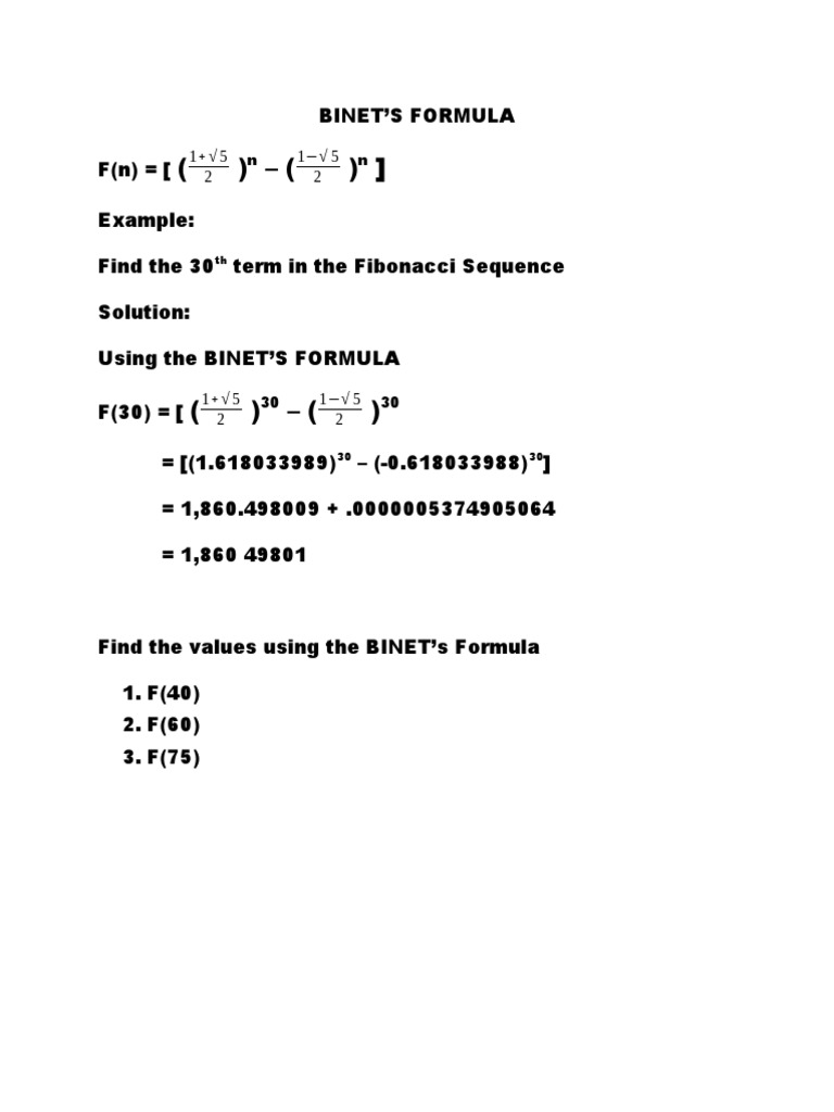 Binets Formula Pdf