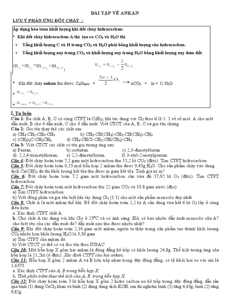 BÀI TẬP VỀ ANKAN | PDF