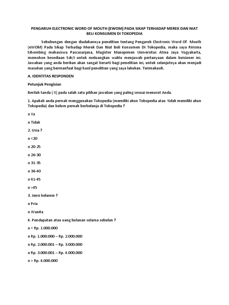 Contoh Pretest Kuisioner Dan Analisis Validitas Reabilitas | PDF