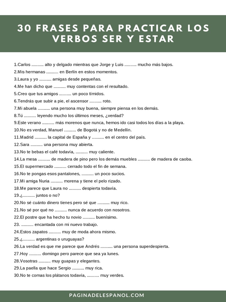 30 Frases para Practicar Los Verbos Ser y Estar | PDF