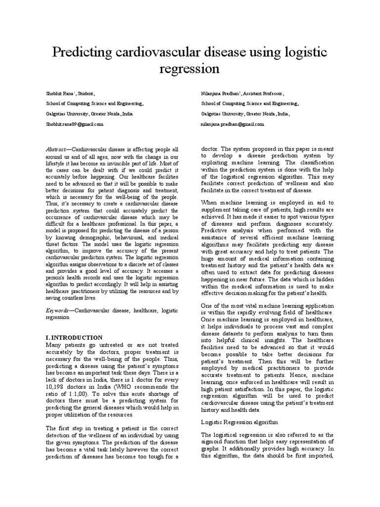 Predicting Cardiovascular Disease Using Logistic Regression Research ...