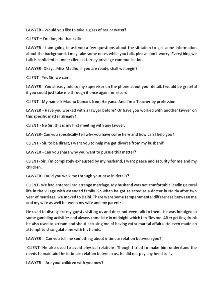 Client Script For Client Interview | Download Free PDF | Divorce | Marriage
