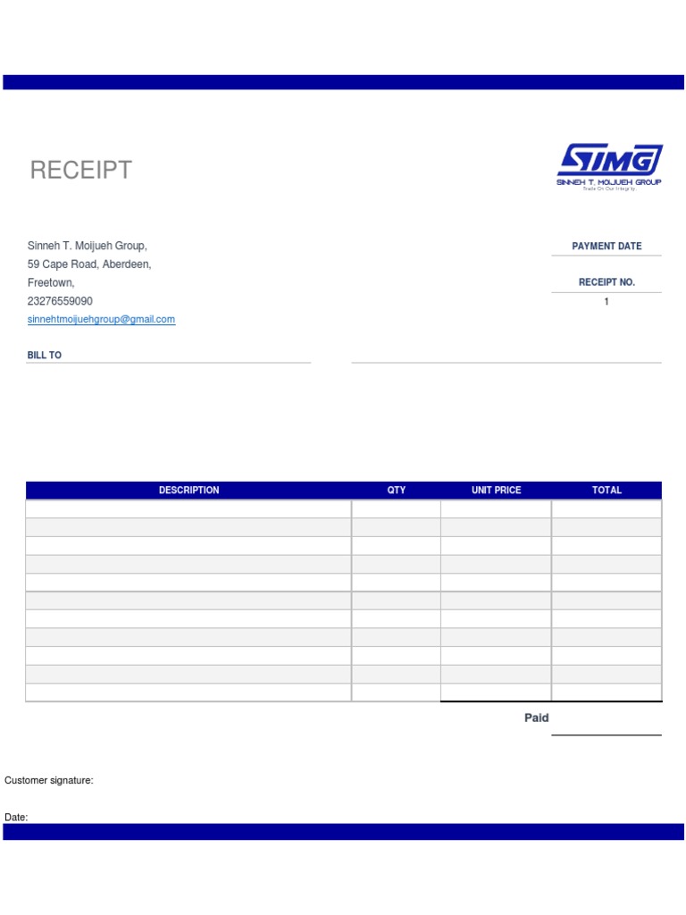Receipt: Sinneh T. Moijueh Group, 59 Cape Road, Aberdeen, Freetown ...