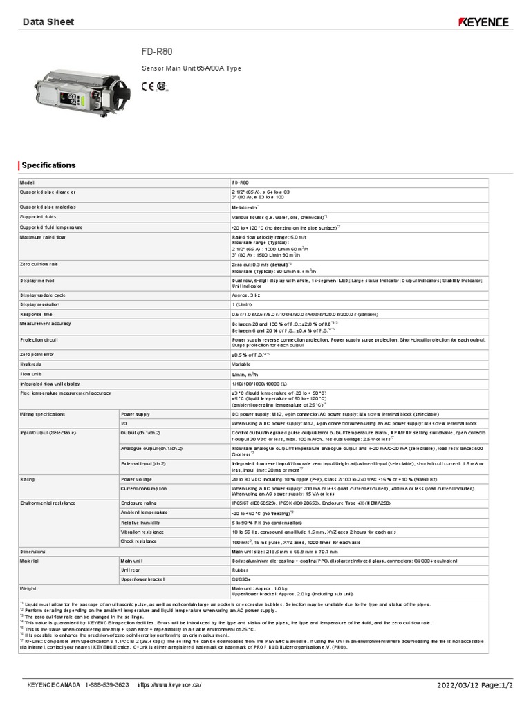 FD-R80 Datasheet | PDF | Power Supply | Flow Measurement