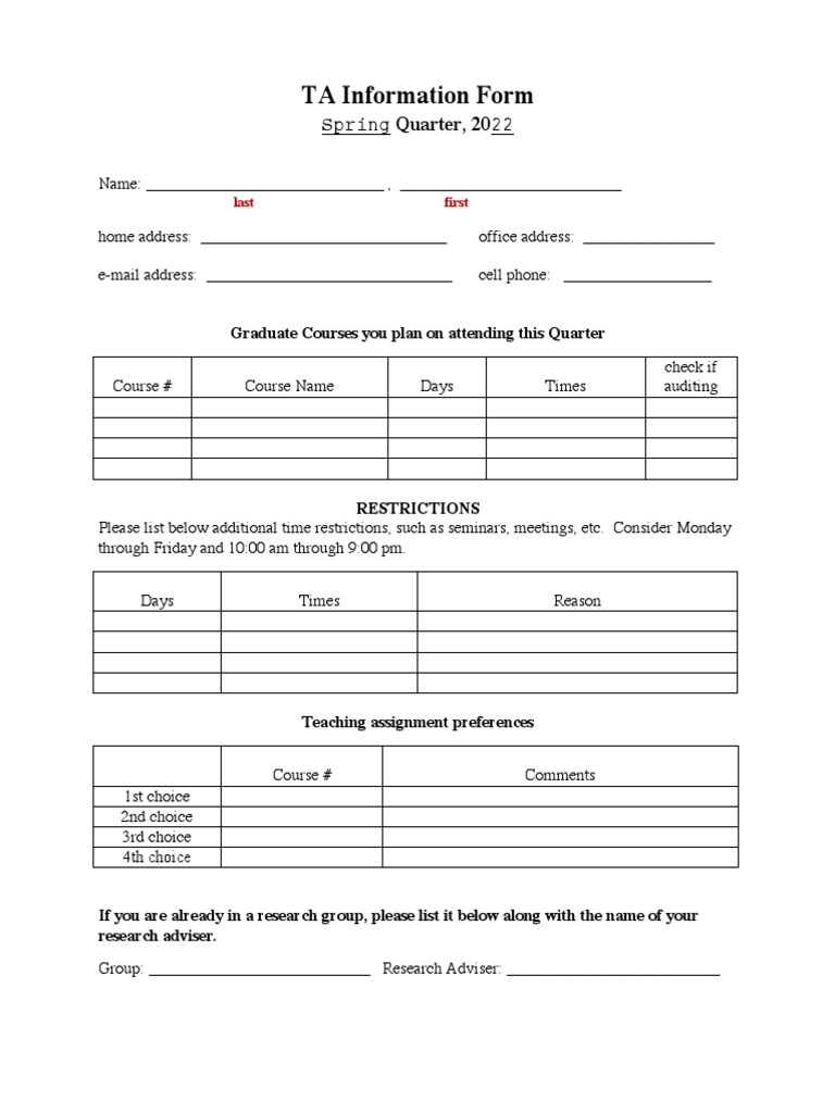 TA Information Form-4 | PDF