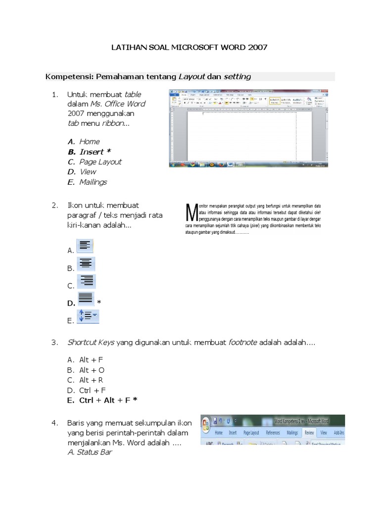 Latihan Soal Microsoft Word 2007 | PDF