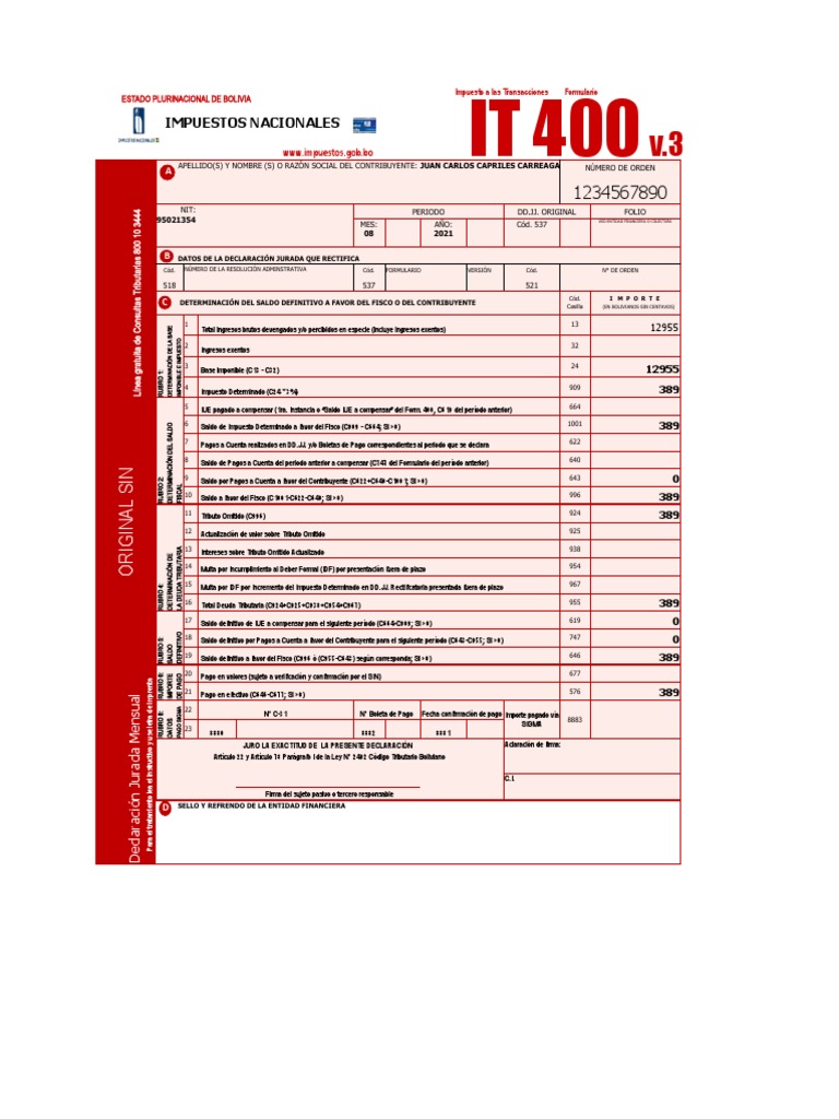 Formulario 400: Declaración de Impuestos | PDF | Impuestos | Finanza ...