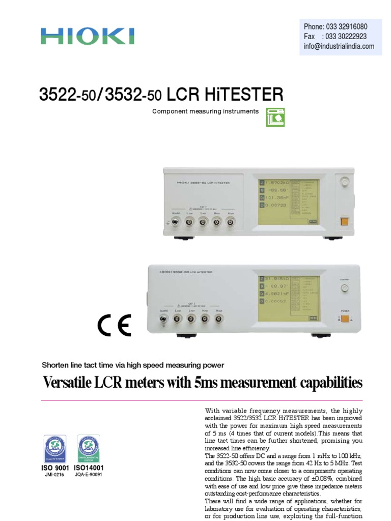 Hioki 3522-50/3532-50 LCR HiTESTER Guide | PDF | Hertz | Power Supply