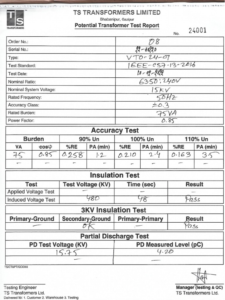 11kv CT-PT Factory Test Report | PDF