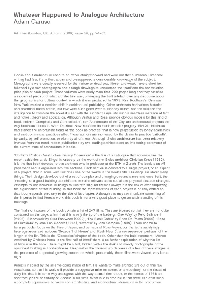Adam Caruso - Whatever Happened To Analogue Architecture | PDF ...
