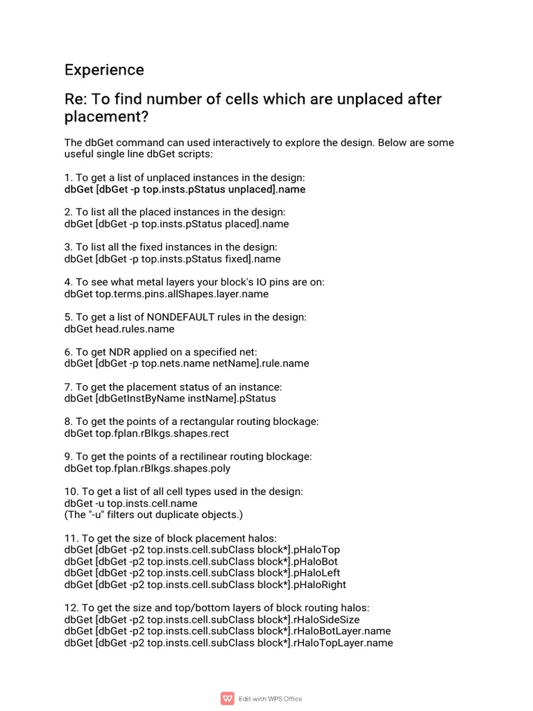 Exploring Useful dbGet Commands to Interactively Query a Design Database | PDF