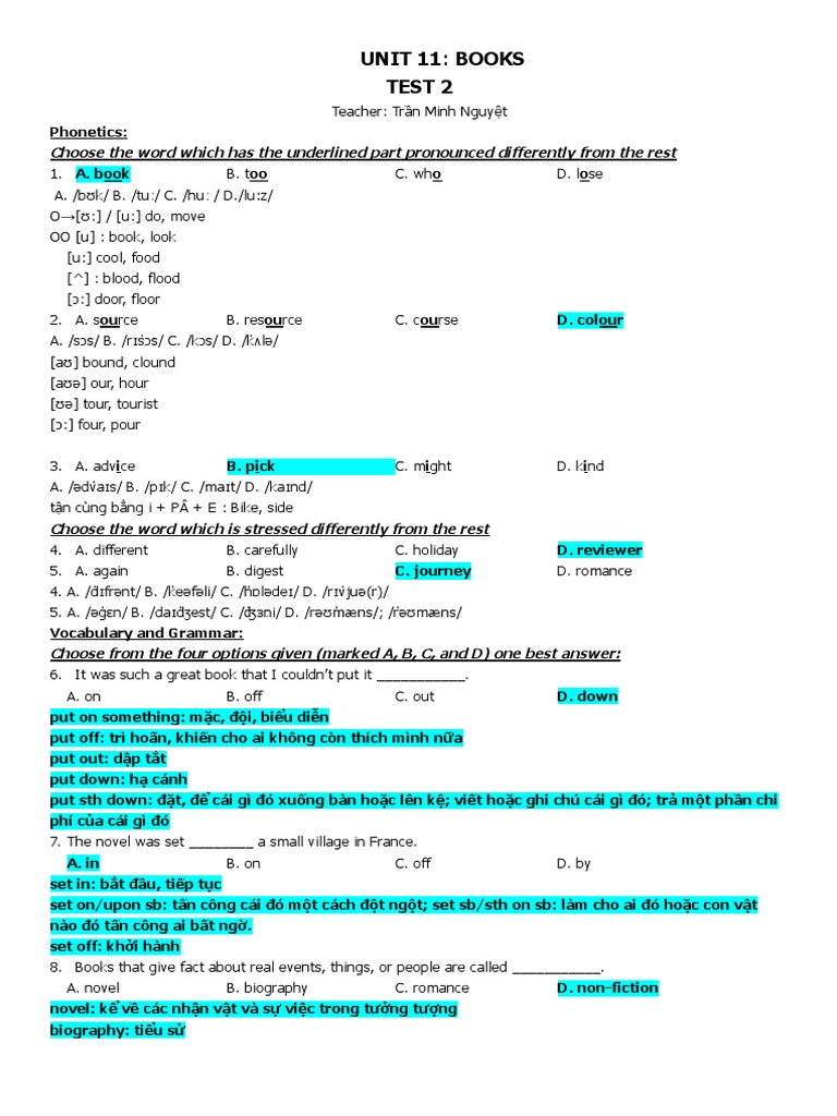 UNIT 11 - Test 2 & Unit 12 - Test 1 | PDF
