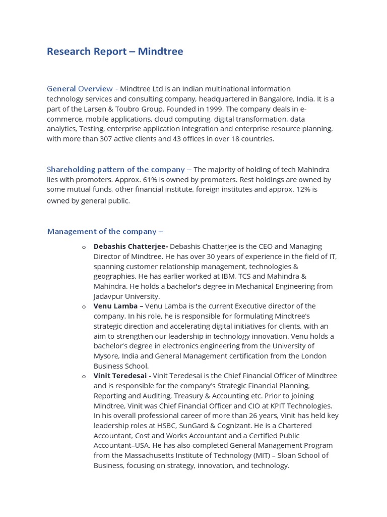 Research Report - Mindtree: General Overview | PDF | Innovation | Economies