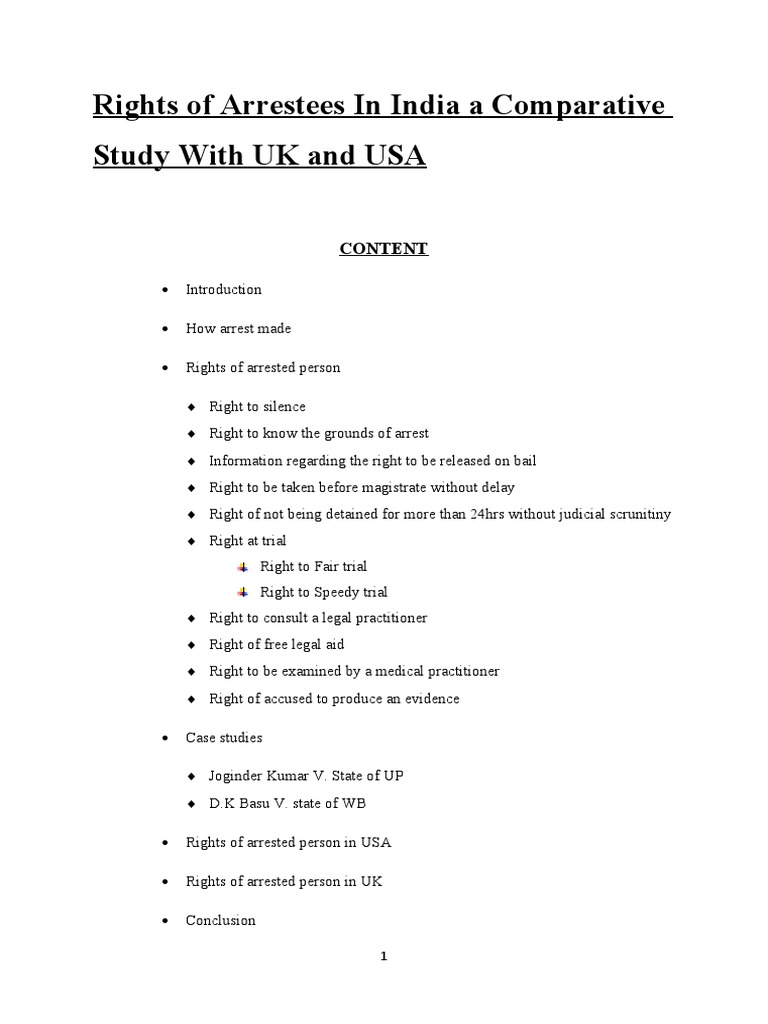 Rights of Arrestees in India A Comparative Study With UK and USA | PDF ...