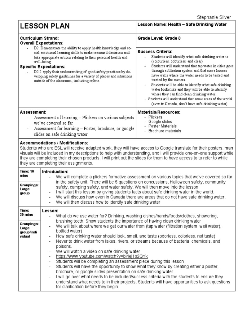 Lesson Plan: Stephanie Silver | PDF | Educational Assessment | Water
