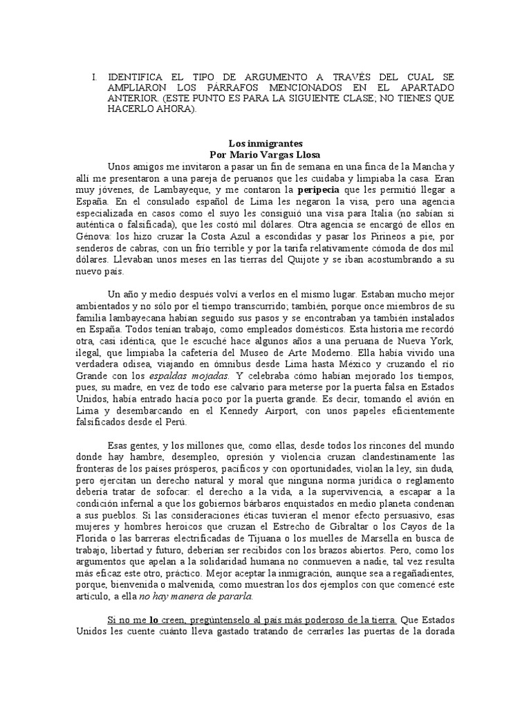 3-2019-2020. Ejercicio de Comprensión Los Inmigrantes (2) Nabot | PDF ...