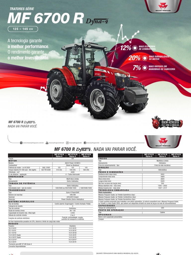 Ficha Técnica do Trator MF 6700 R | PDF | Motores | Tecnologias automotivas