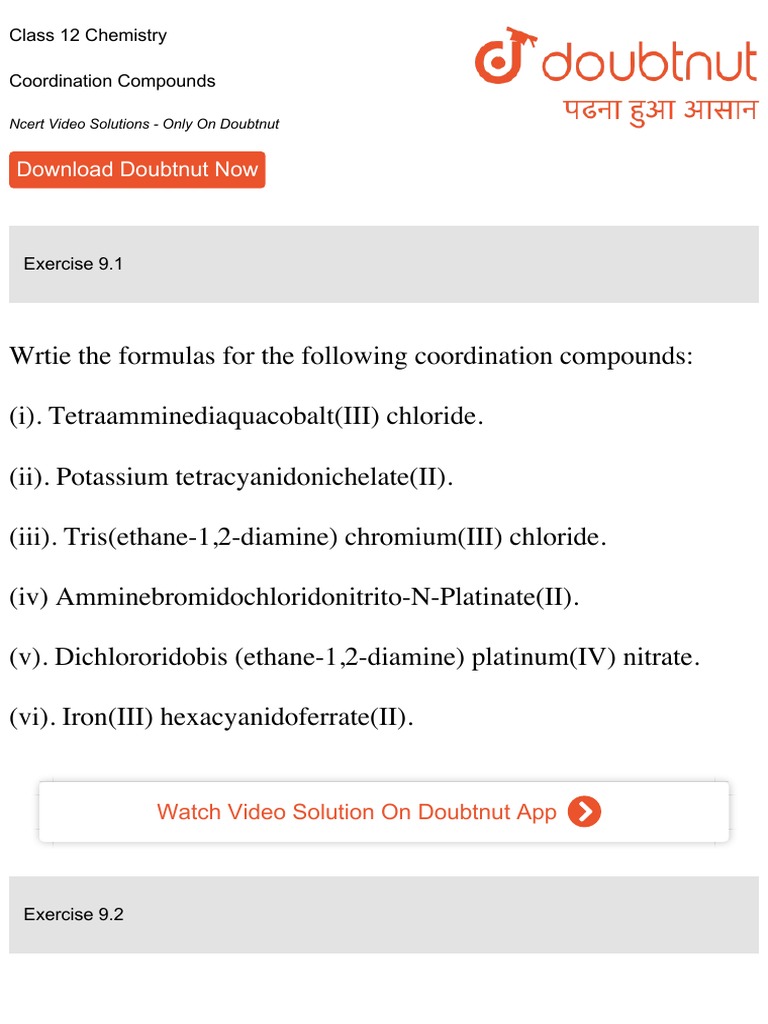 Class 12 NCERT Solutions: Coordination Compounds | PDF | Coordination ...