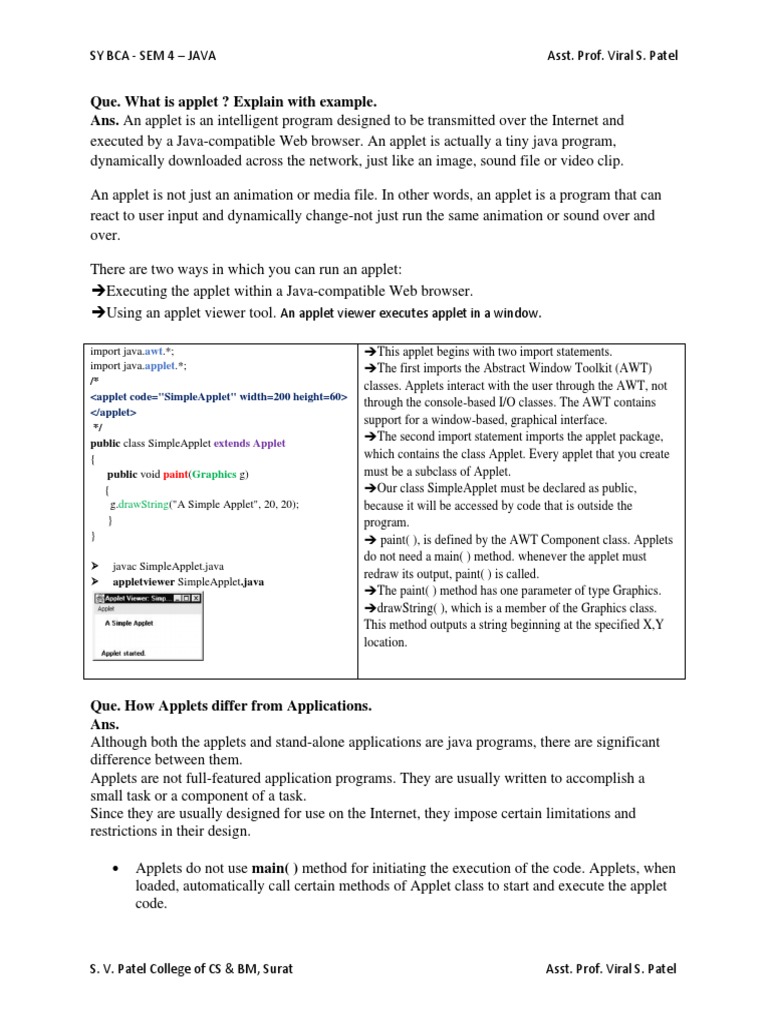 Que What Is Applet Explain With Example Ans An Applet Is An