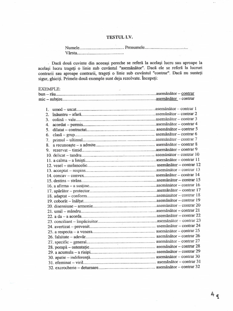 Test de Inteligenta Verbala | PDF