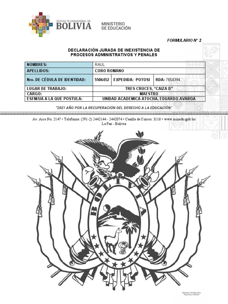 Form 2 | PDF | Bolivia | Ley Pública