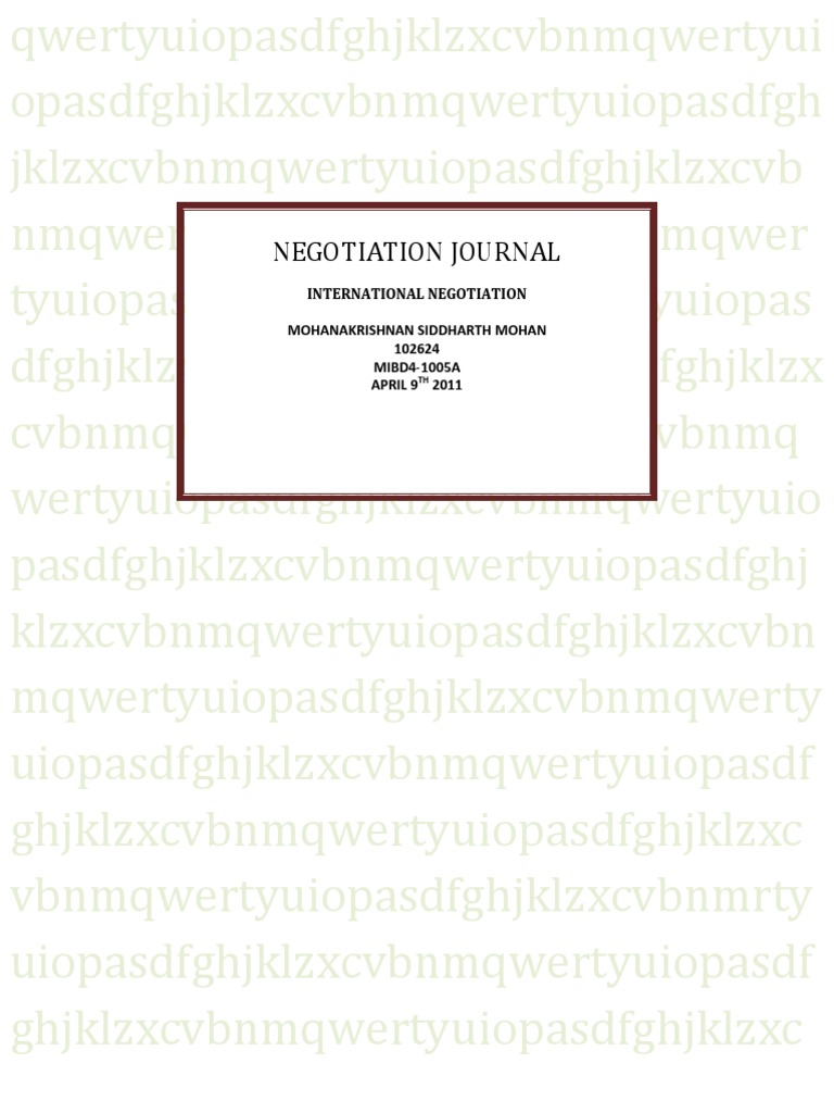Negotiation Journal | PDF | Negotiation | Sales