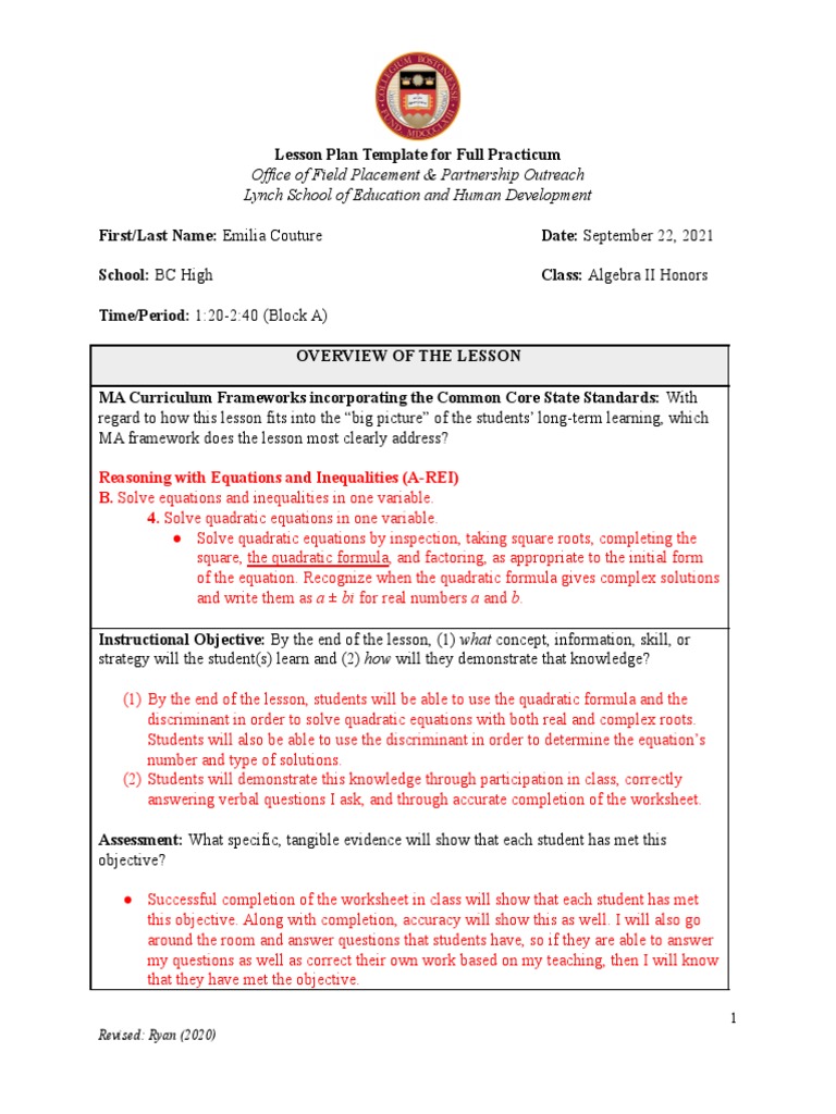 Full Practicum Lesson Plan | PDF