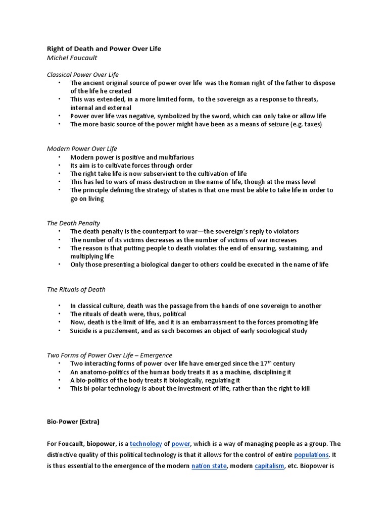 Right of Death and Power Over Life | PDF