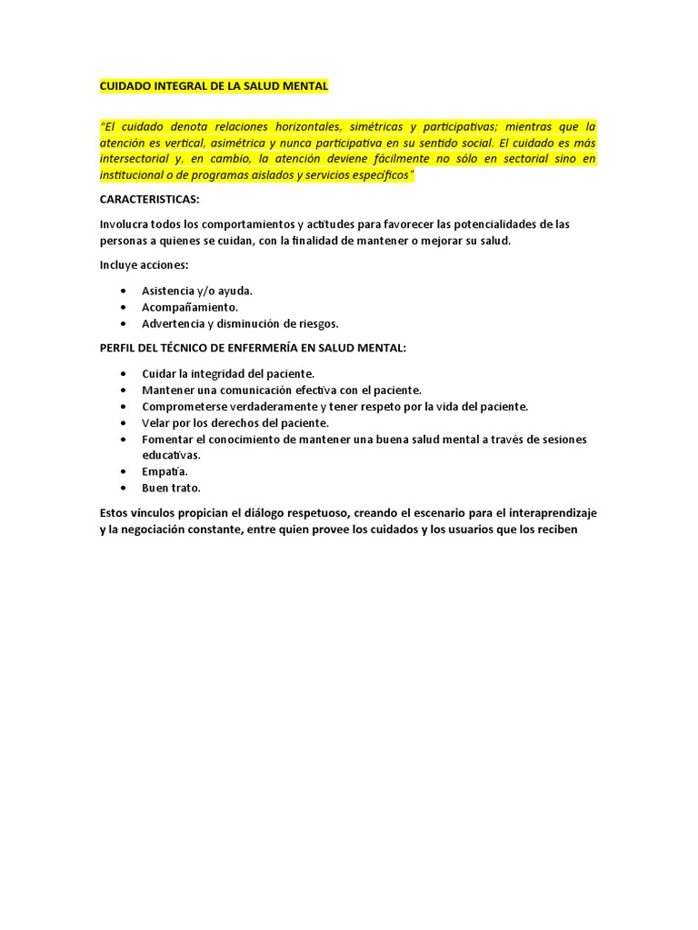 Cuidado Integral de La Salud Mental | PDF