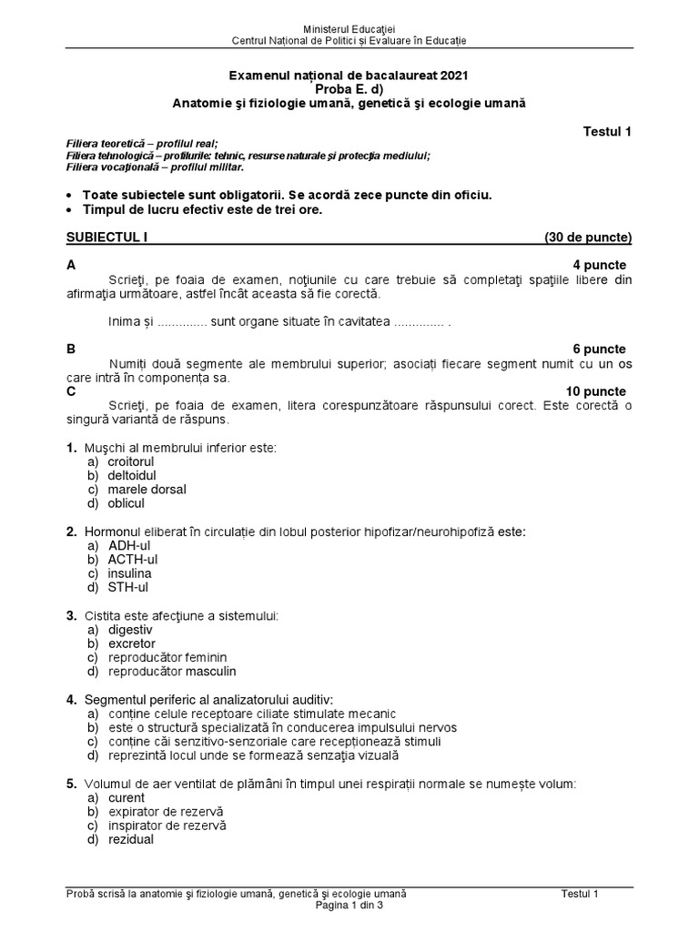 Examenul Național de Bacalaureat 2021 | PDF