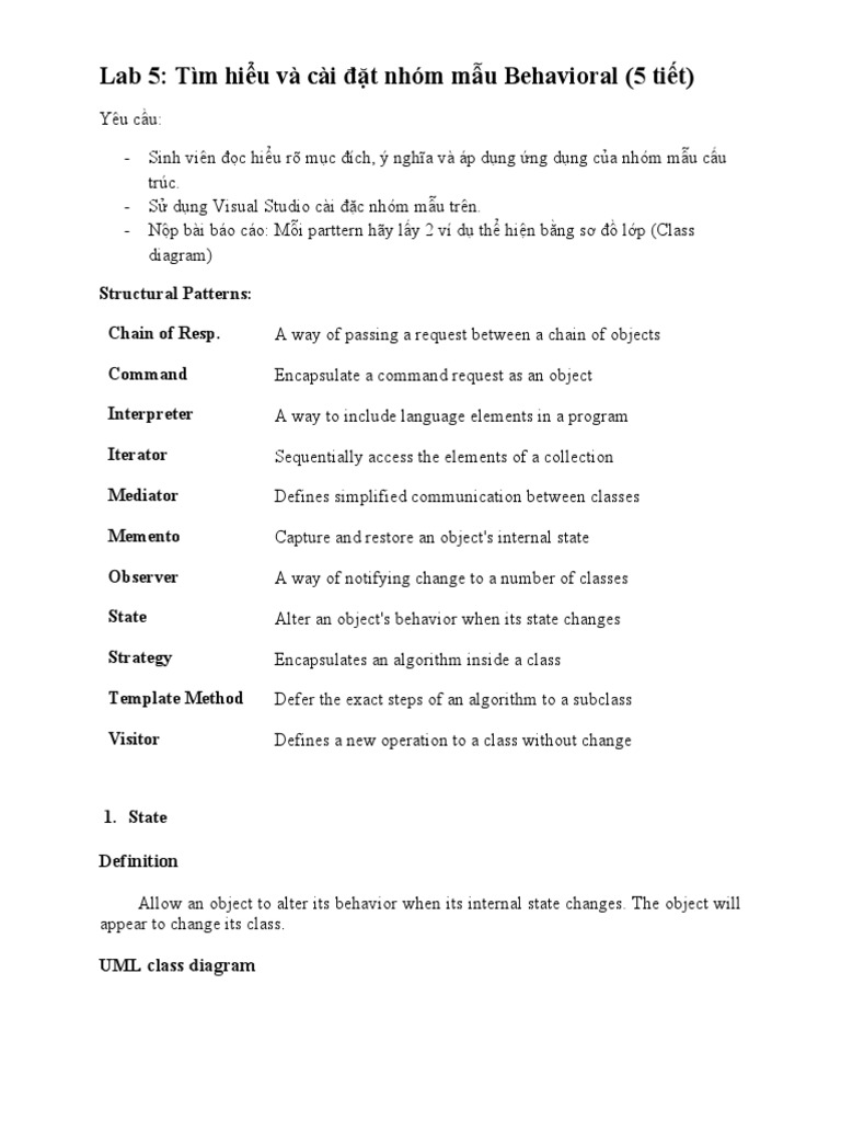 Lab 5: Understanding and installing Behavioral patterns (5 periods | PDF | Class (Computer ...