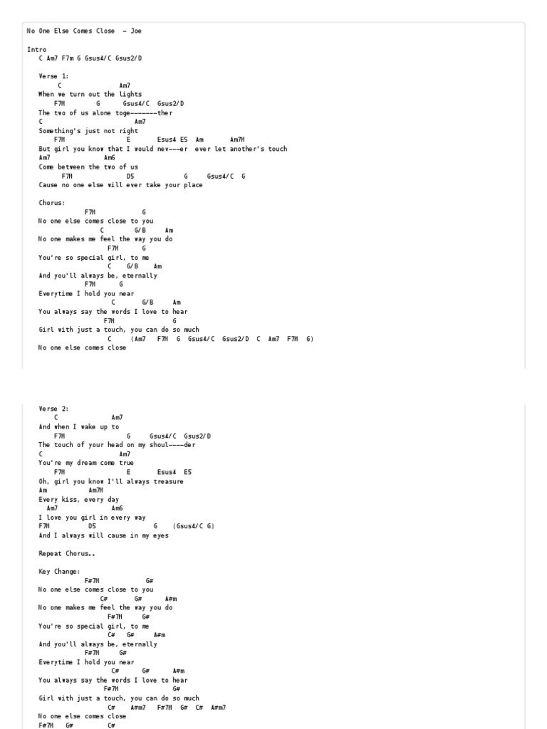 Joe - No One Else Comes Close - PDF Chord | PDF | Song Structure | Songs